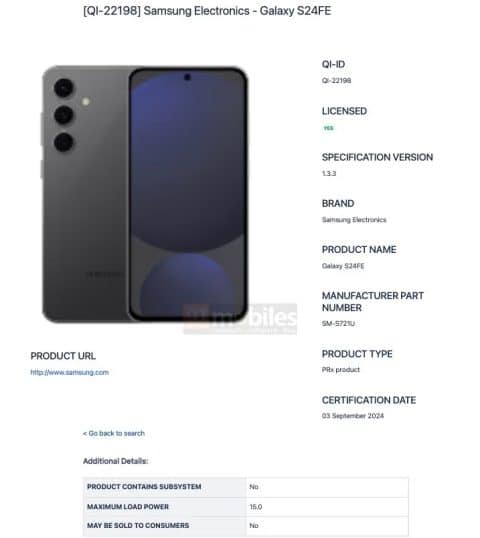 Galaxy S24 FE Certified with 15W Wireless Charging, Design Revealed ...
