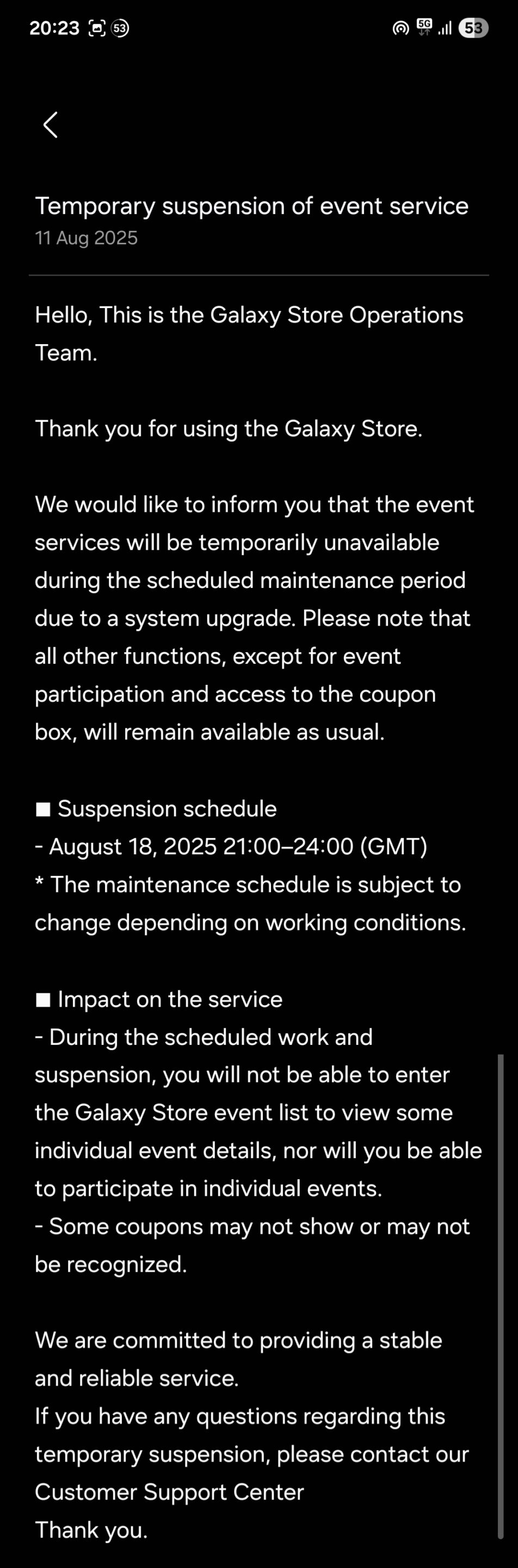 Heads Up! Galaxy Store Event Services To Be Briefly Unavailable Next ...
