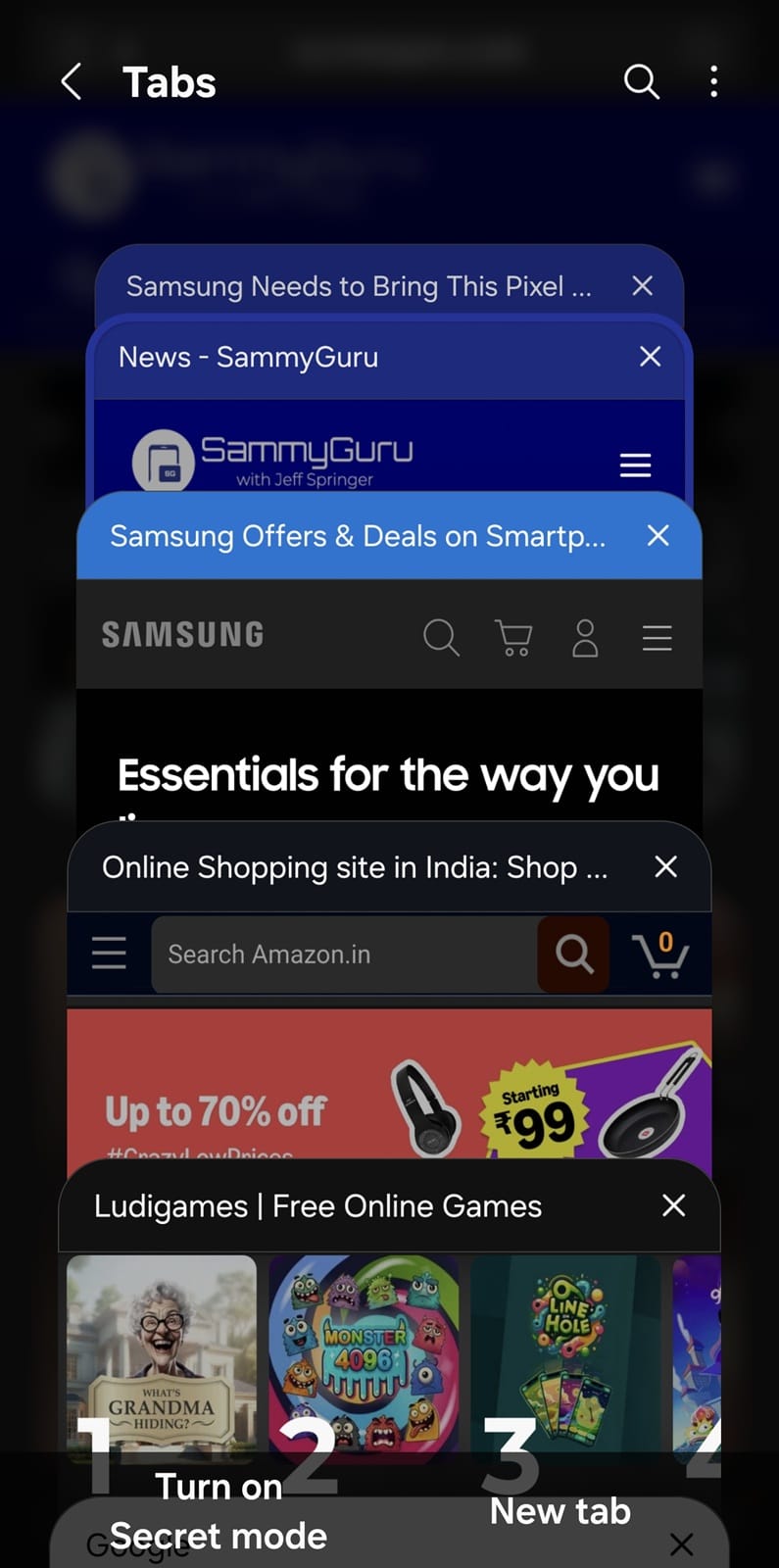 Samsung Internet Tip: Use Grid Layout for a Cleaner Tab Manager - SammyGuru